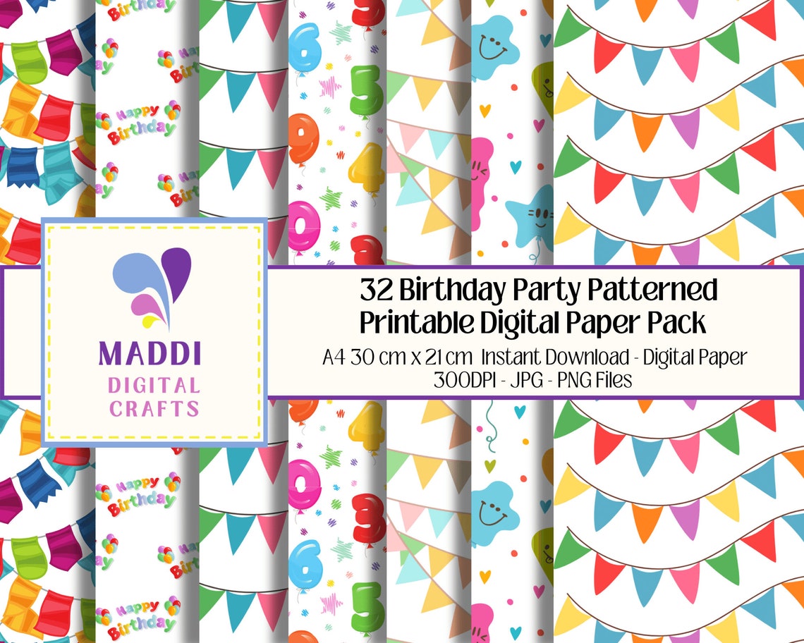 Birthday Celebration Digital A4 Printable Party Paper Patterns Journal ...
