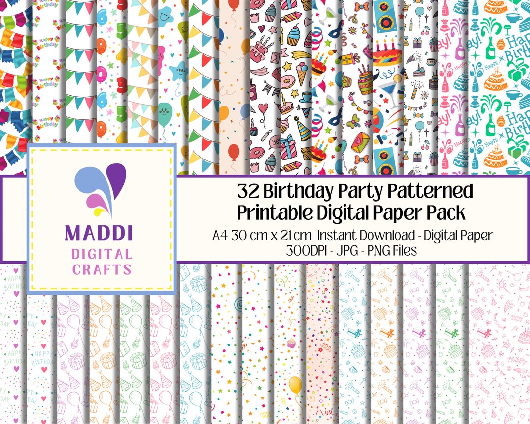 Birthday Celebration Digital A4 Printable Party Paper Patterns Journal ...