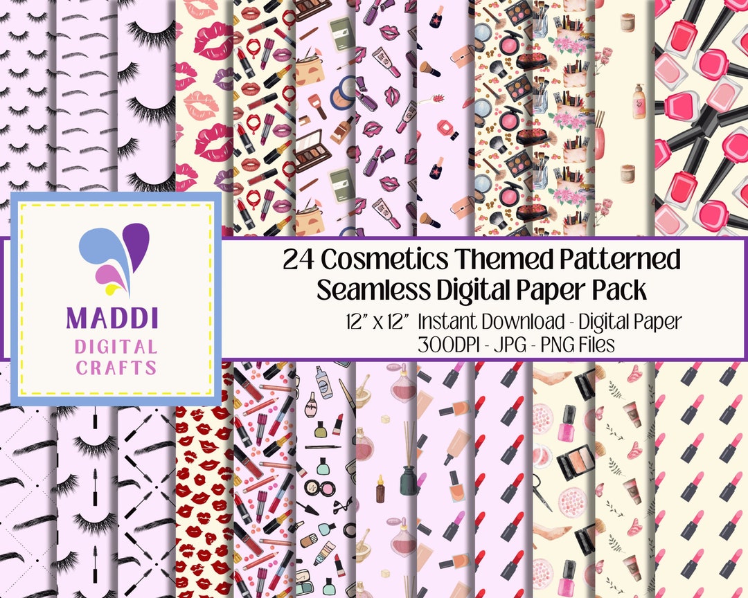 Cosmetic Themed Patterned Printable Digital Paper Girls Card Making ...