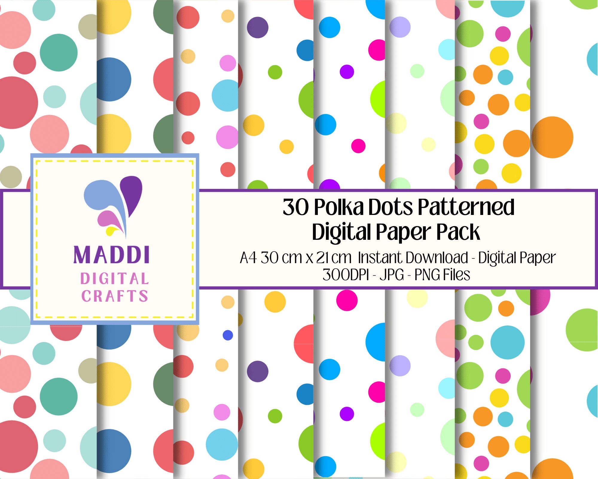Polka Dots Patterned Printable Digital Paper Card Making Scrapbooking ...