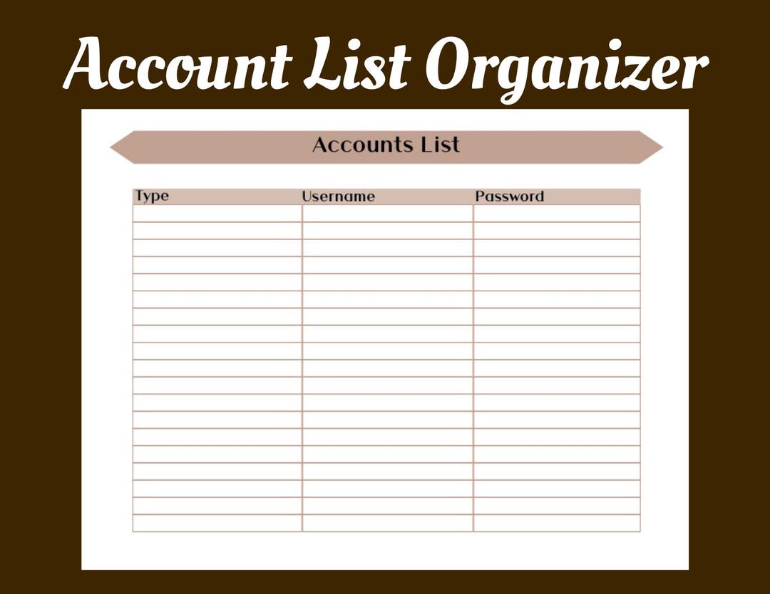 Printable & Digital Account List Organizer - Etsy
