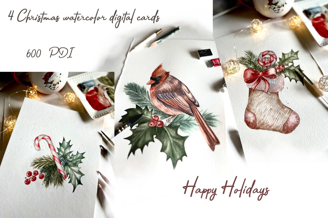 Watercolor Digital Christmas Cards - Etsy
