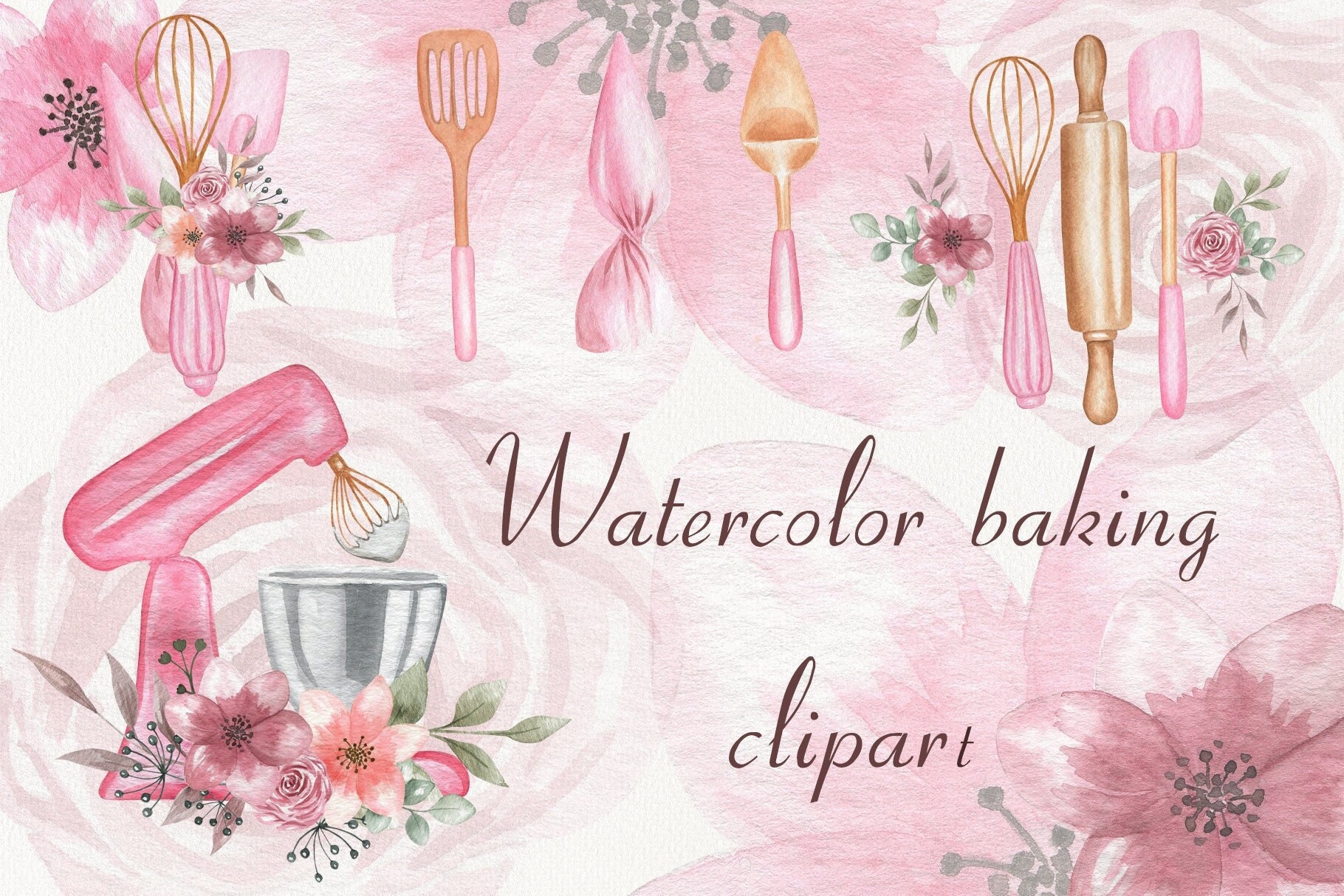 Watercolor Baking Clipart.digital Illustration for Confectionery in PNG ...