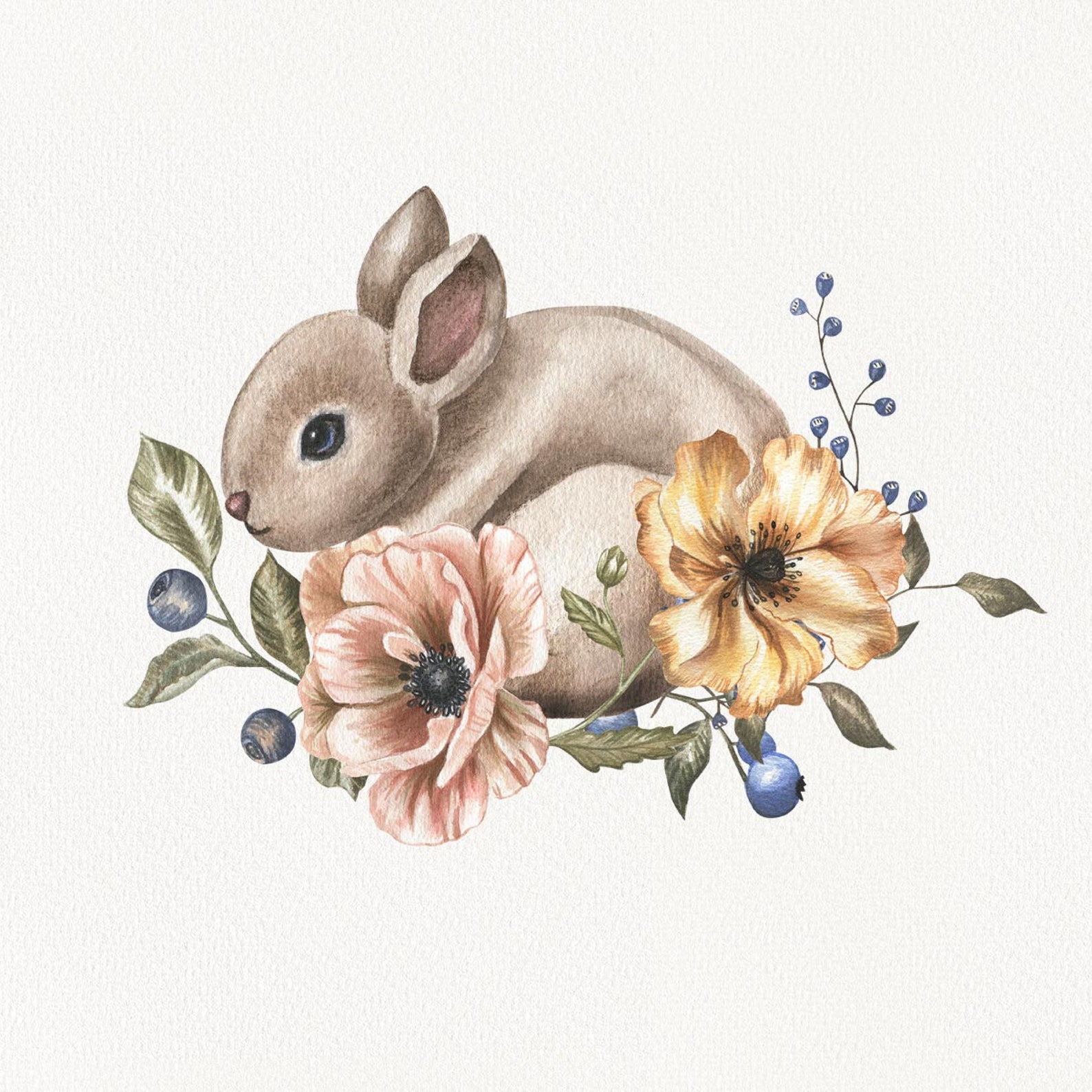 Watercolor Floral Digital Clipart. Plants and Animals Illustrations in ...