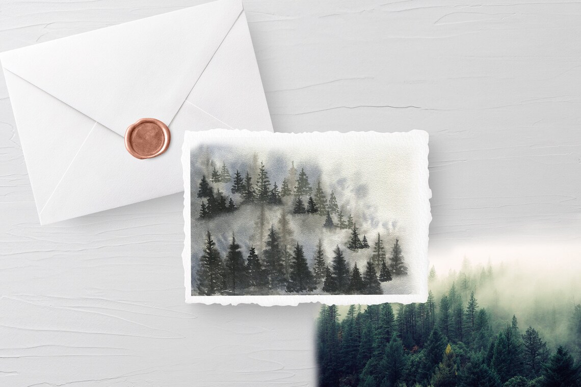 Watercolor Forest Digital Clipart. Mountain Forest and Landscape in PNG ...