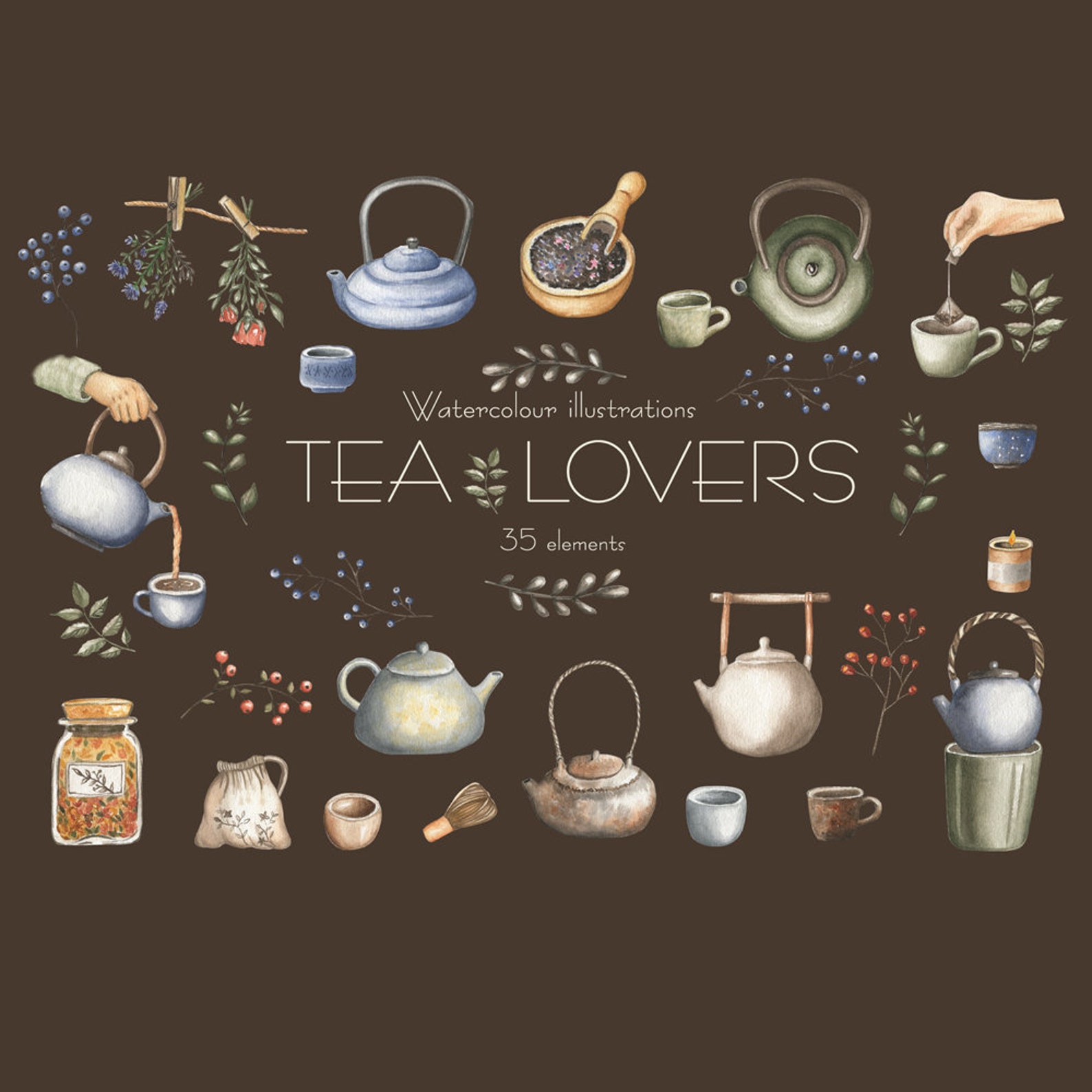 Tea Lovers Collection.watercolor Clipart in PNG Format.teapot - Etsy