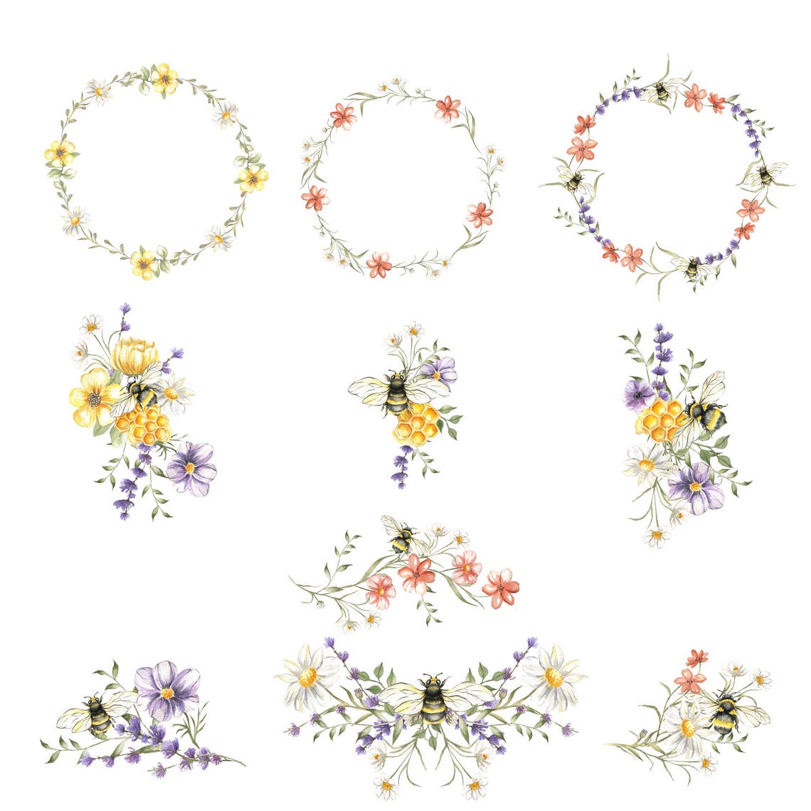 Watercolor Honey Bee Clipart .watercolor Design in Digital PNG Format ...