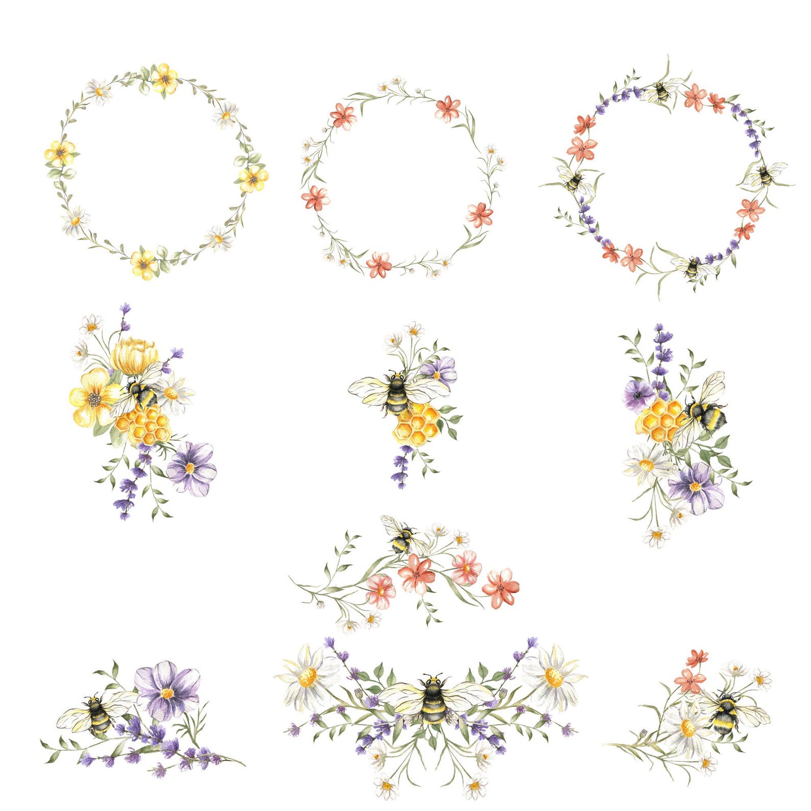 Watercolor Honey Bee Clipart .watercolor Design in Digital PNG Format ...