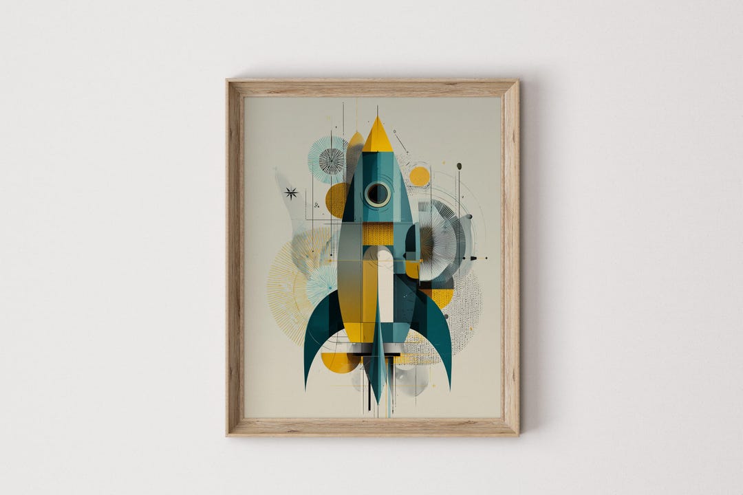 Retro Atomic Style Rocket Art - Vintage Space Illustration, Printable ...