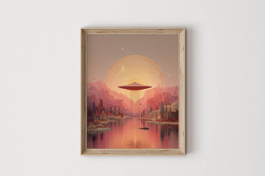 Retro Flying Saucer Print - Atomic Sci-fi Landscape (digital Download ...