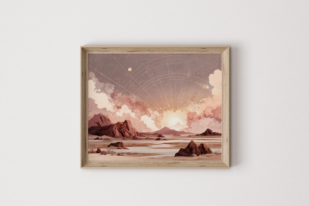 Retro Atomic Style Desert Landscape - Printable Sunset Wall Art ...