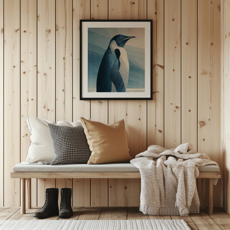 Retro Penguin Poster - Atomic Style Printable Wall Art, Stylized ...