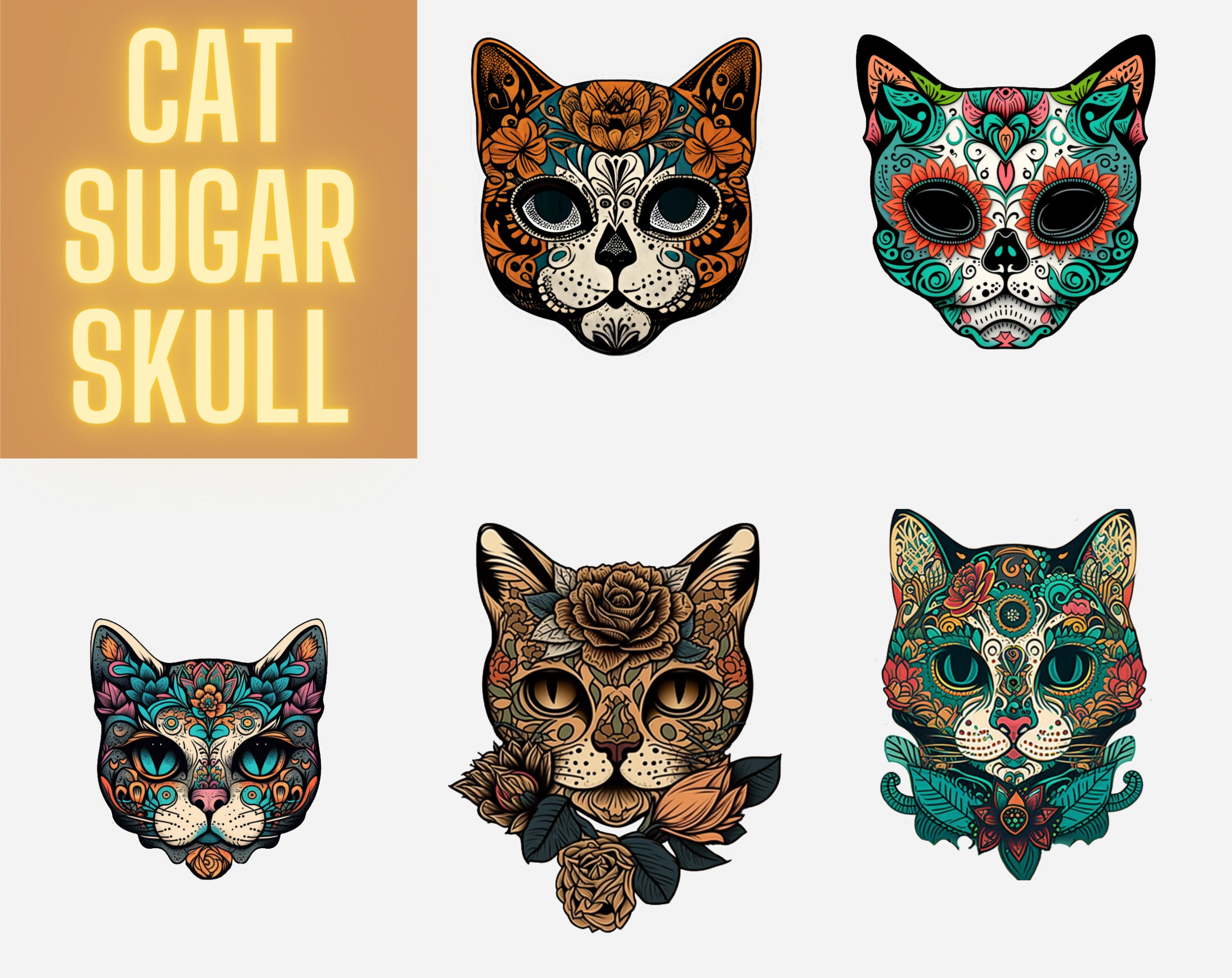 12 Cat Sugar Skull Svg Png Bundle Transparent Background | for Printing ...