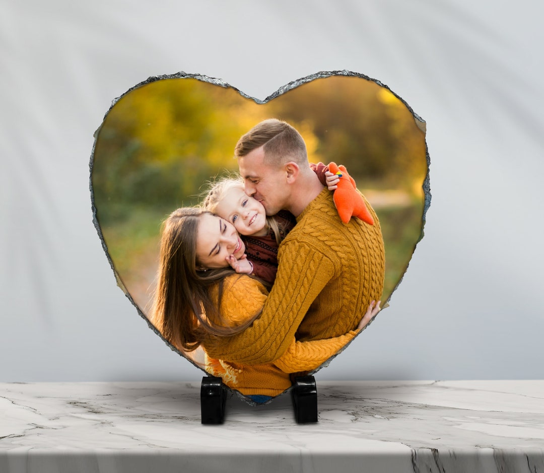 Personalised Heart Photo Slate , Heart Slate With Stands , Heart Photo ...