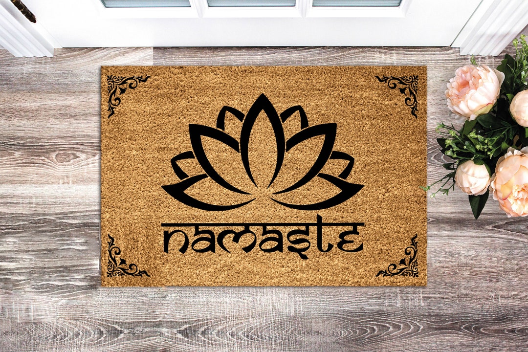 Namaste Lotus Flower Coir Doormat, Namaste Yoga Mandala Rug Gift ...
