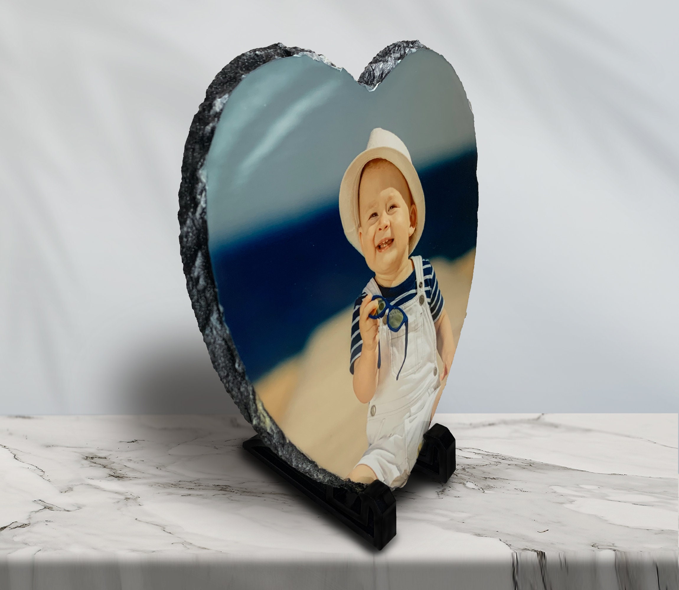 Personalised Heart Photo Slate , Heart Slate With Stands , Heart Photo ...