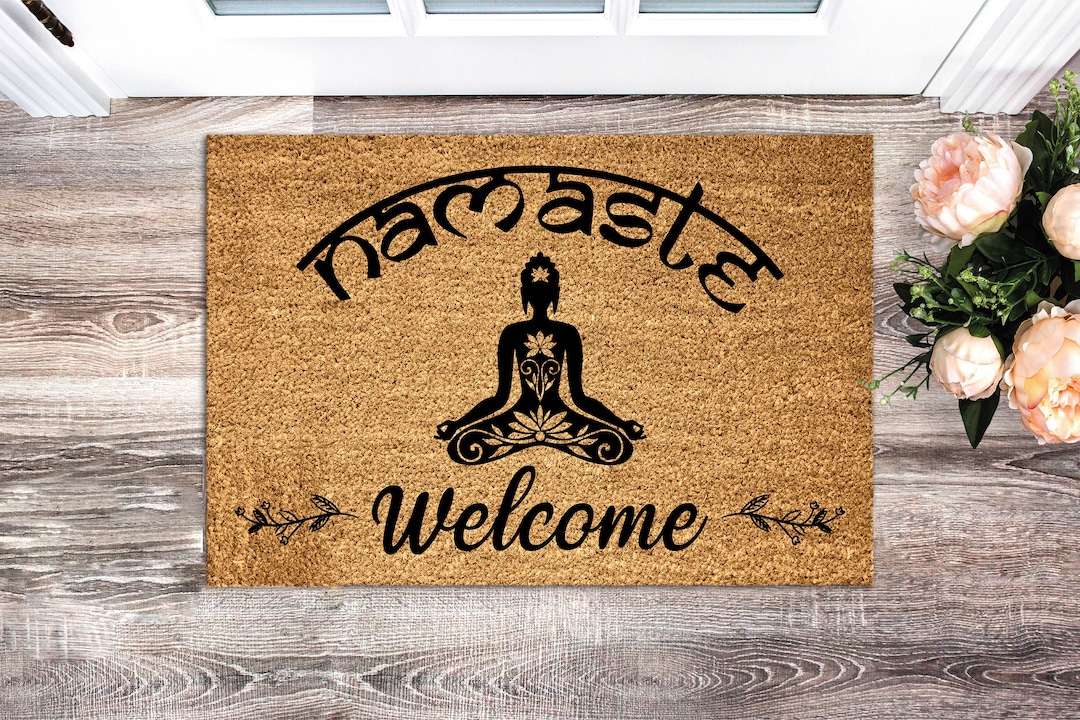 Namaste Lotus Flower Coir Doormat, Namaste Yoga Mandala Rug Gift ...