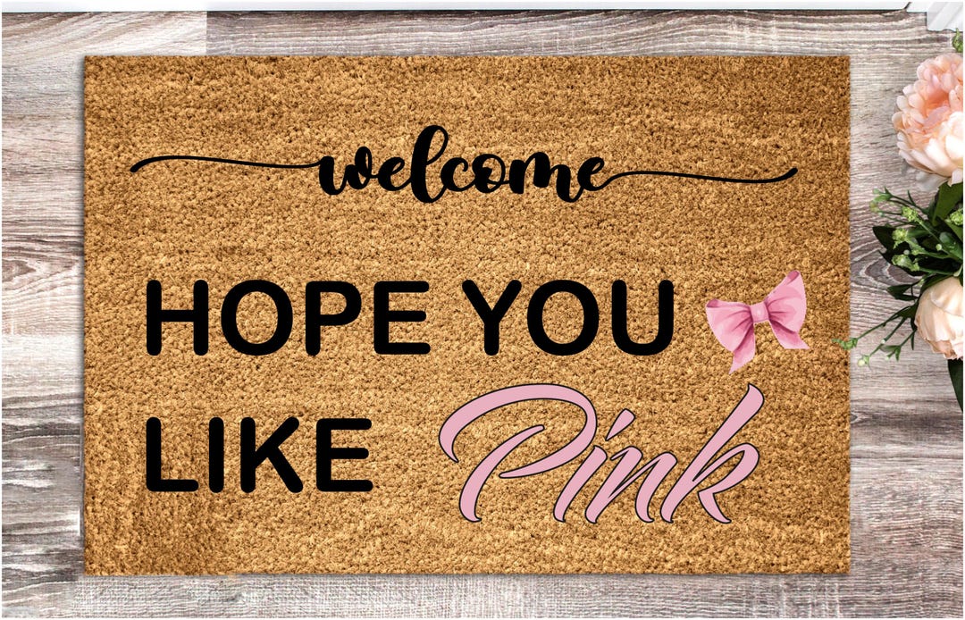 Hope You Like Pink Mat, Welcome Pink Bow Doormat, Watercolor Pinky Bow ...