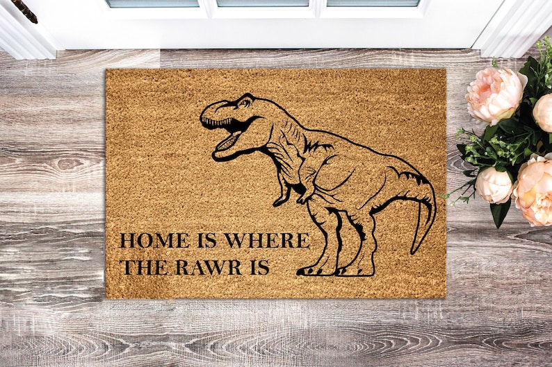 Dinosaur T-rex Home is Where the Rawr is Doormat - Funny Doormat ...