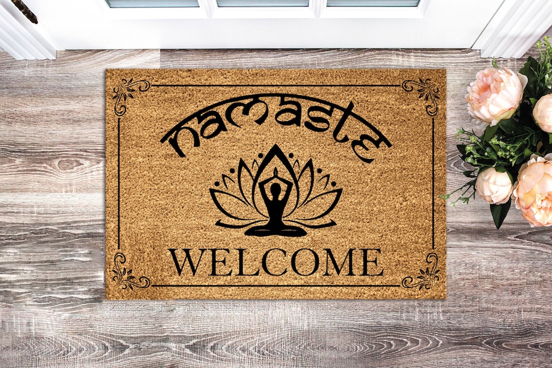 Namaste Lotus Flower Coir Doormat, Namaste Yoga Mandala Rug Gift ...