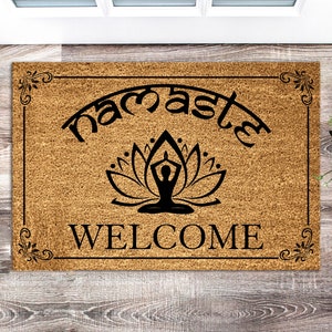 Namaste Lotus Flower Coir Doormat, Namaste Yoga Mandala Rug Gift ...