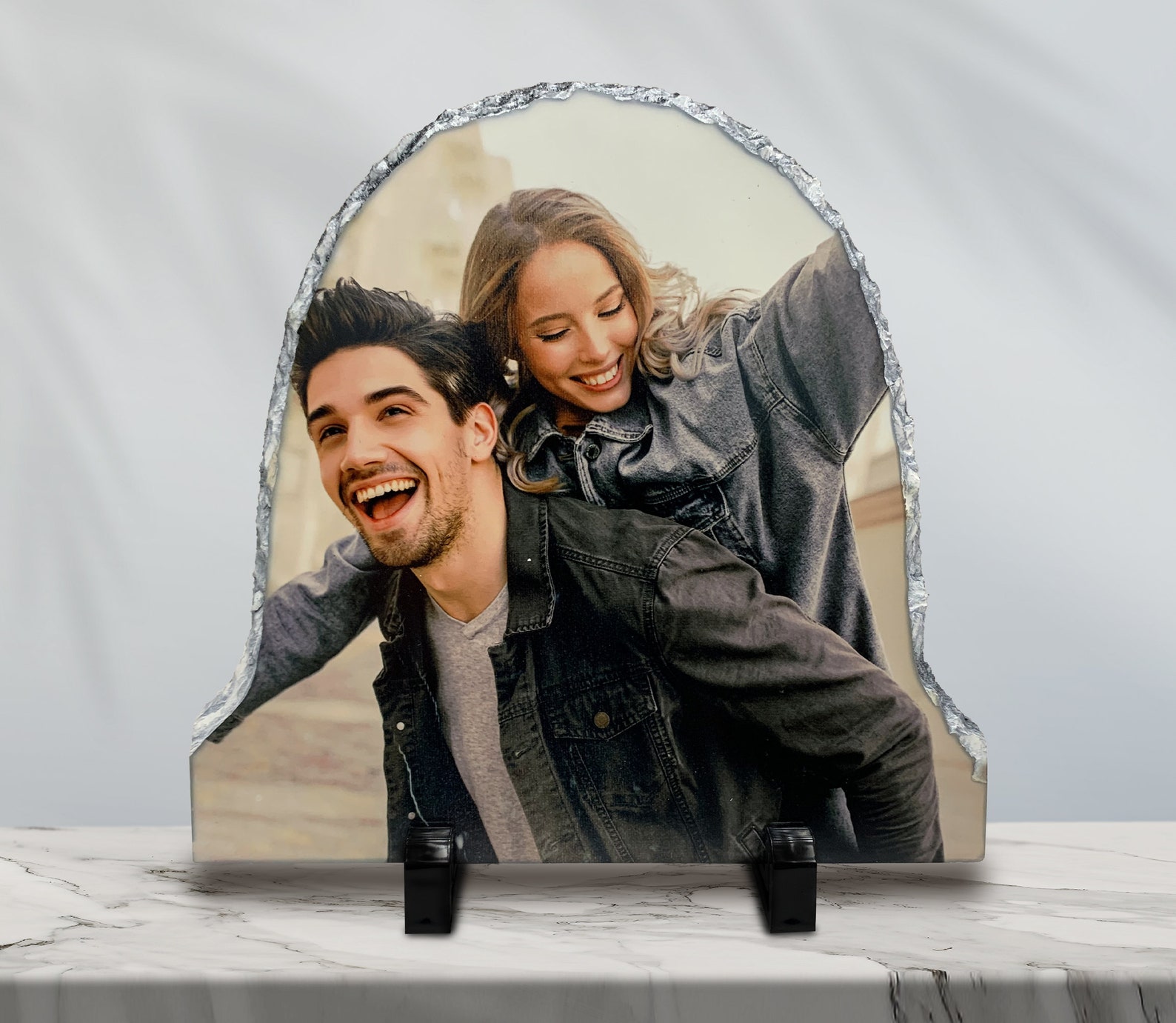 Personalised Photo Slate ,rock Slate With Stands , Rock Photo Slate ...