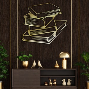 Metal Books Wall Art, Study Room Metal Wall Decor, Gift for Book Lovers ...