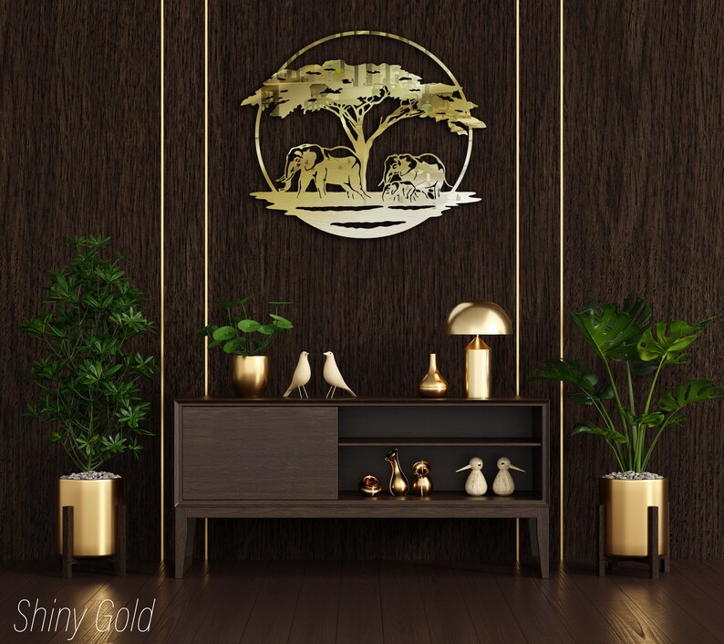 Elephant Family Metal Wall Art With Big Tree, Elephant Wall Decor ...