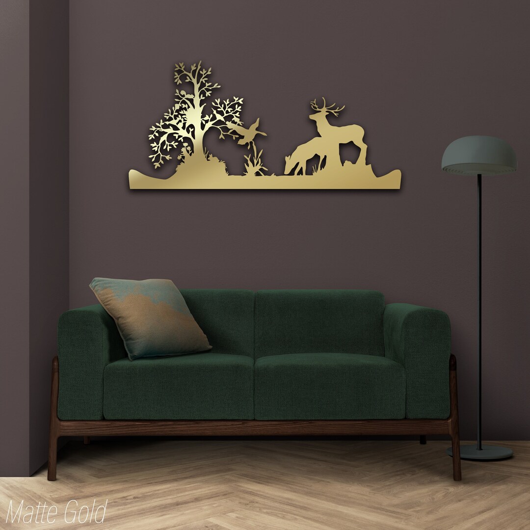 Metal Stag Wall Art, Tree and Stag Metal Wall Decor, Stag Wall Art ...