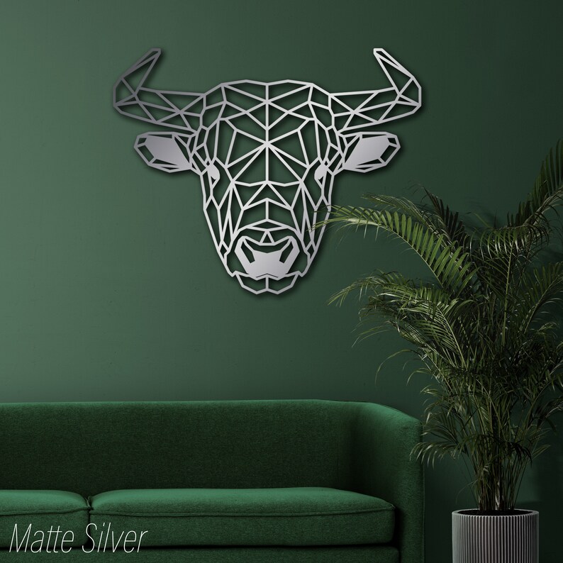 Metal Bull Head Wall Art, Buffalo Wall Decor, Geometric Wall Art ...