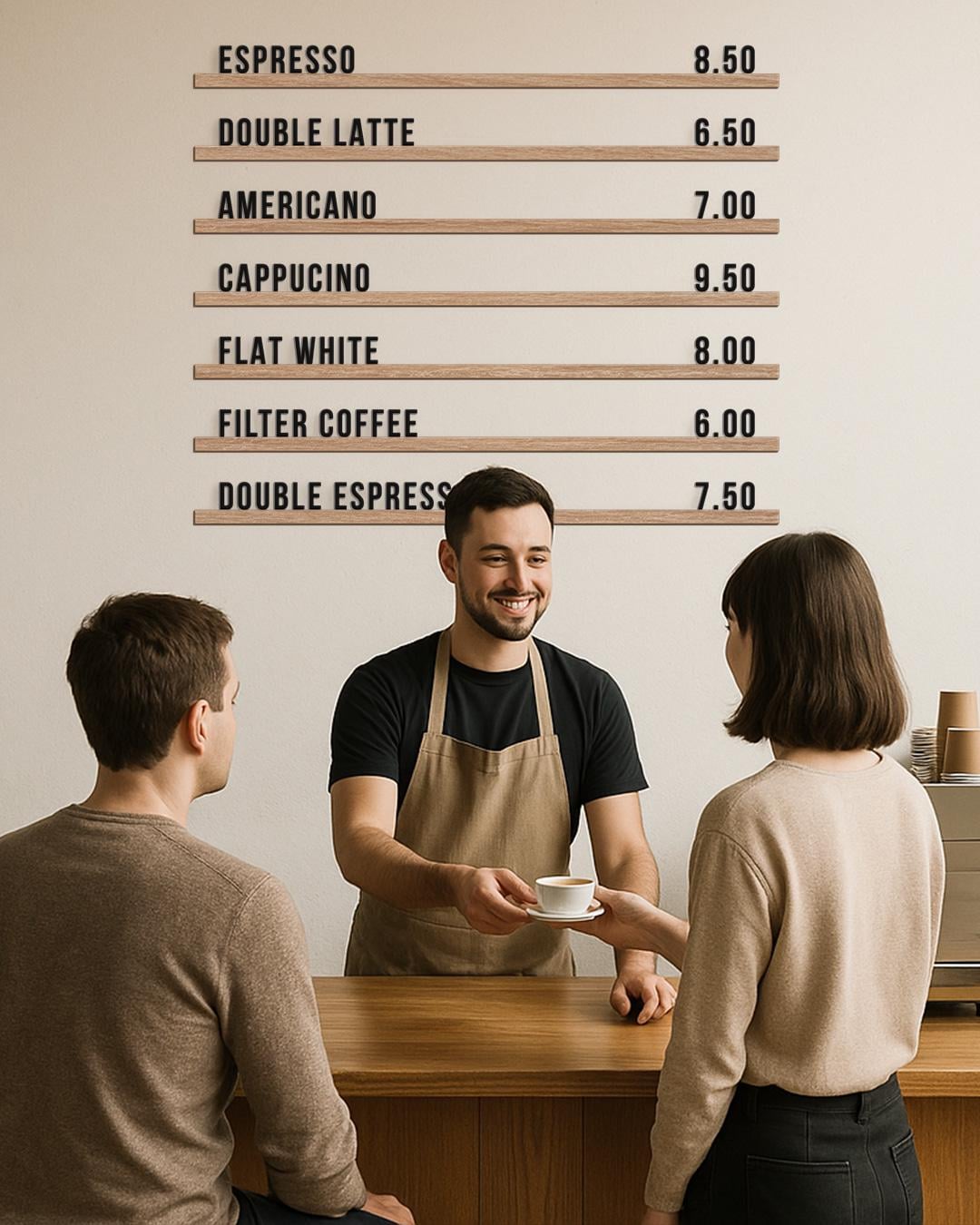 Café Wall Menu Board – Handmade Wooden Rails With Changeable Letters ...