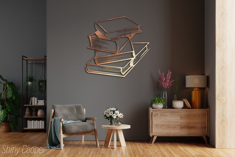 Metal Books Wall Art, Study Room Metal Wall Decor, Gift for Book Lovers ...