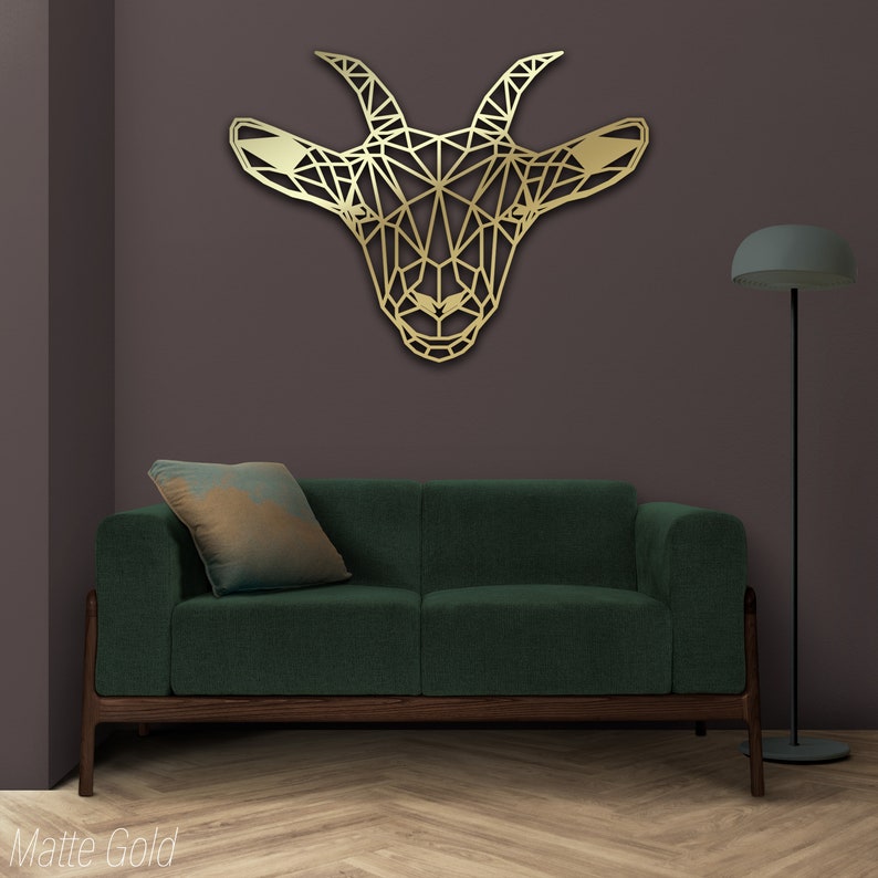 Metal Goat Head Wall Art, Goat Wall Decor, Geometric Wall Art, Interior ...