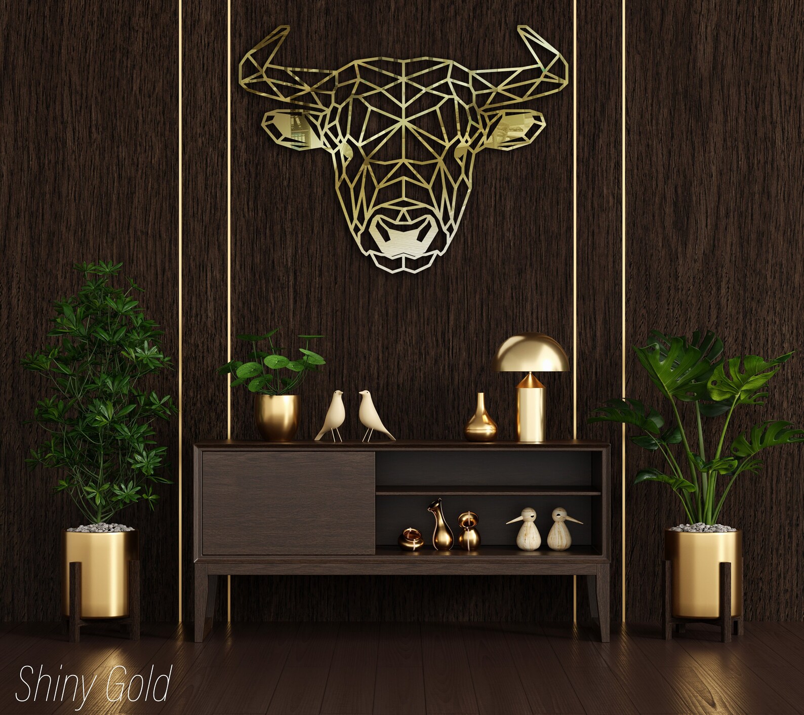 Metal Bull Head Wall Art, Buffalo Wall Decor, Geometric Wall Art ...