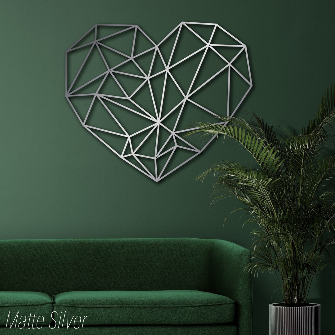 Metal Geometric Heart Wall Art, Love Wall Art, Rose Wall Decor, Heart ...