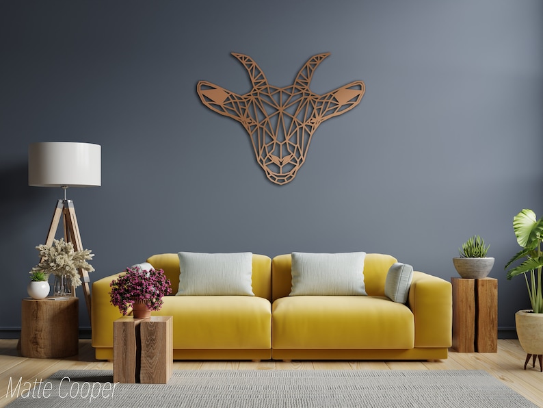 Metal Goat Head Wall Art, Goat Wall Decor, Geometric Wall Art, Interior ...