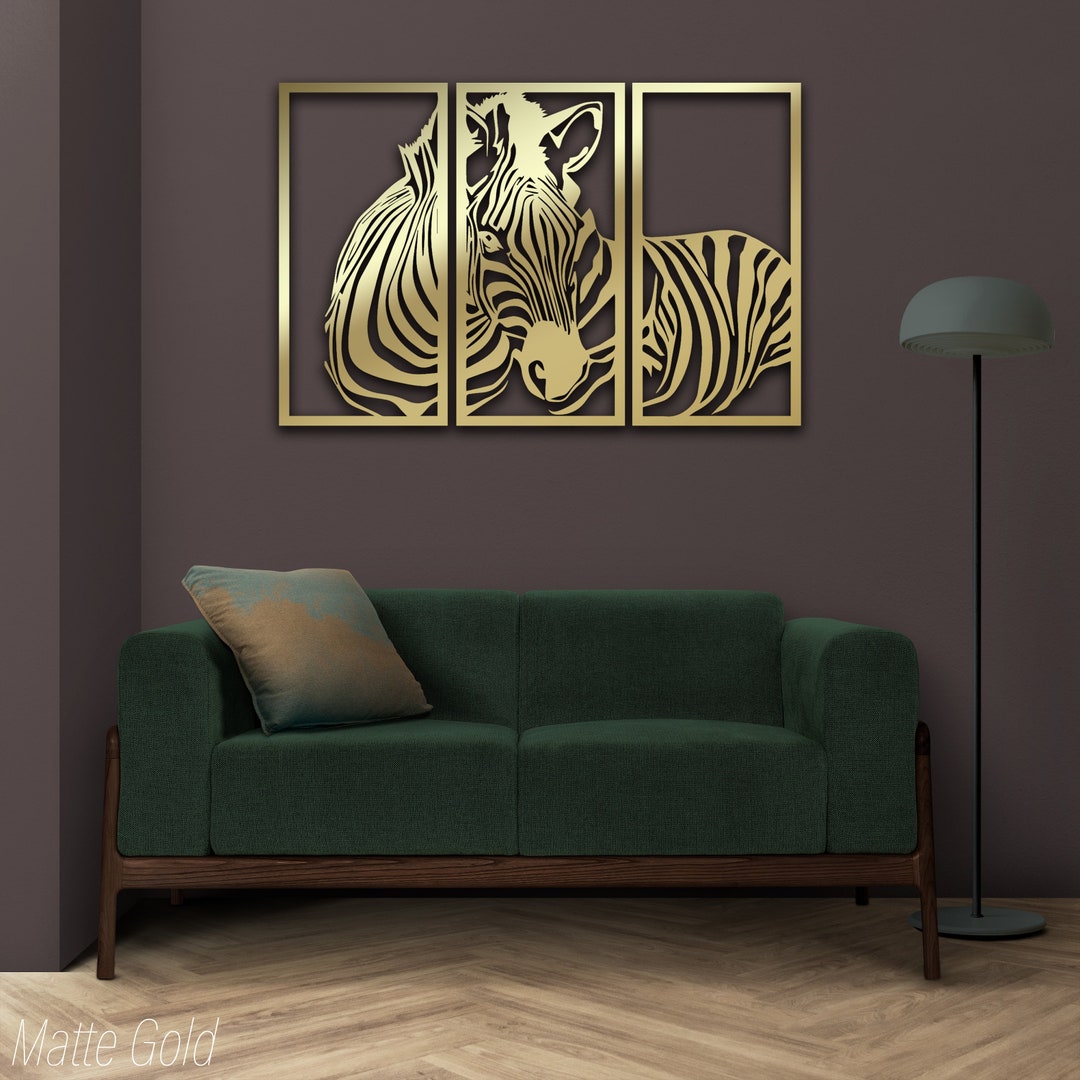 Metal Zebra Wall Decor Set of 3, Safari Animals, Zebra Wall Decor ...