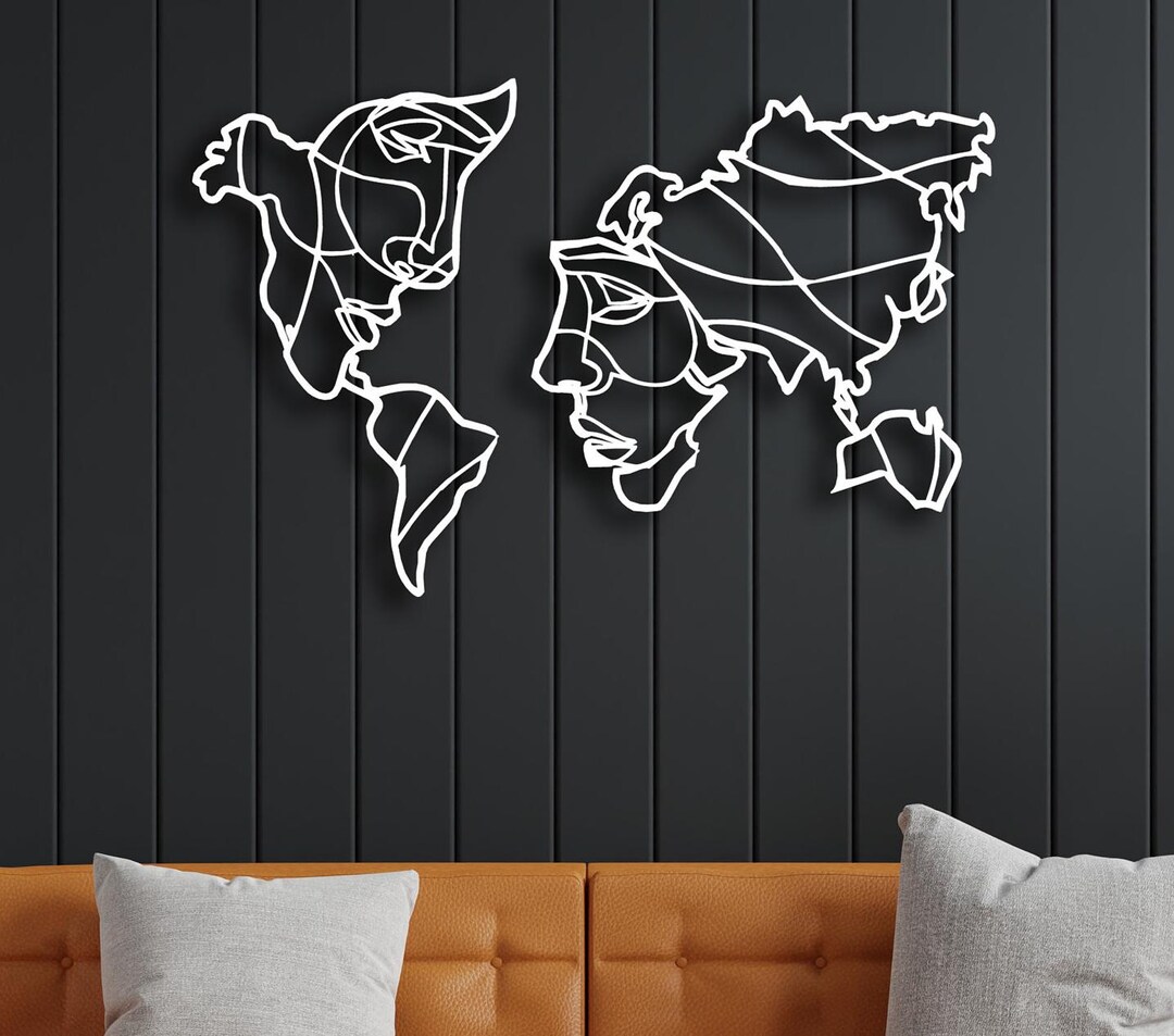 Faces of World Map Metal Wall Art, Metal World Map Wall Art, Traveller ...