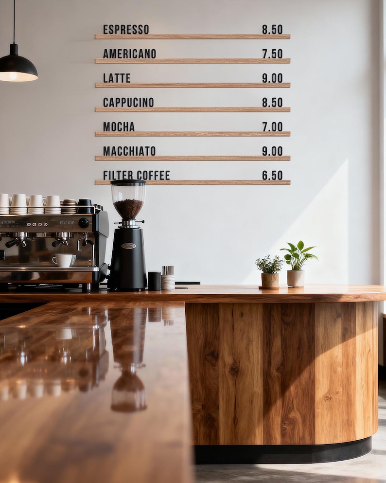 Café Wall Menu Board – Rustic Handmade Wooden Rails With Changeable ...