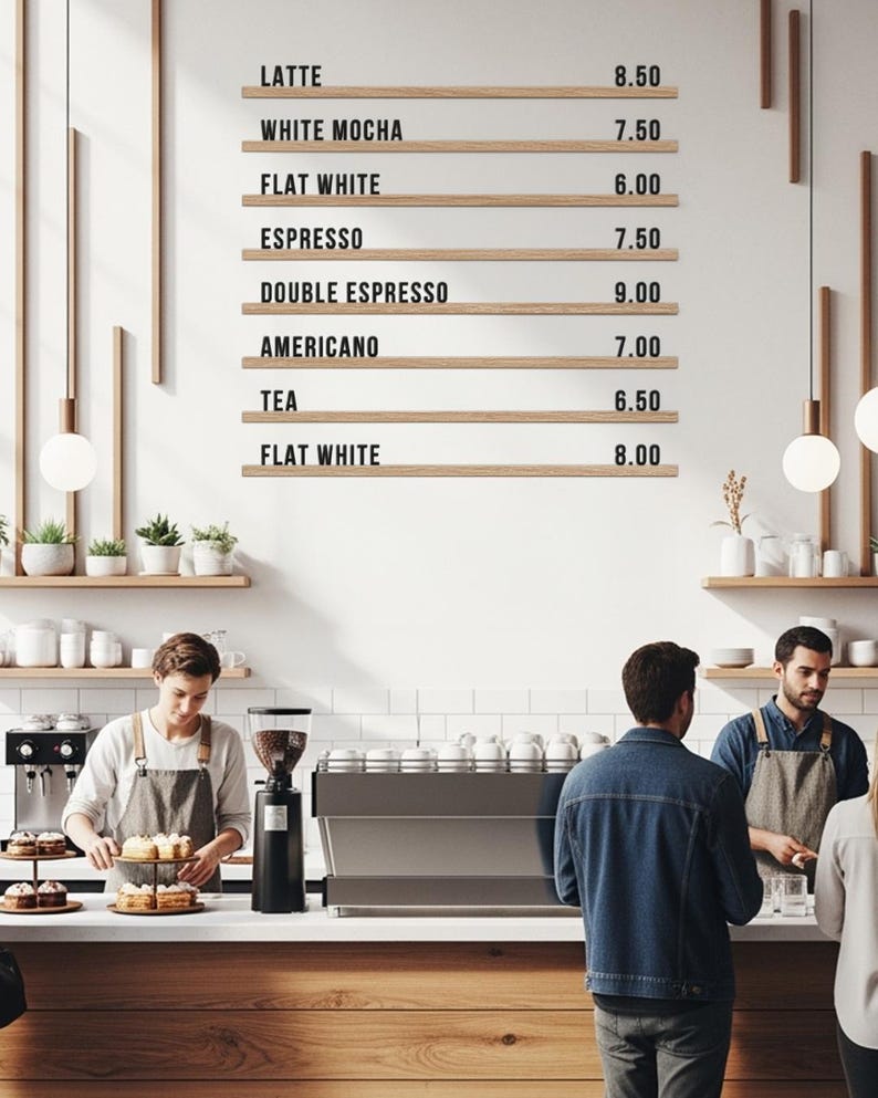 Café Wall Menu Board – Rustic Handmade Wooden Rails With Changeable ...