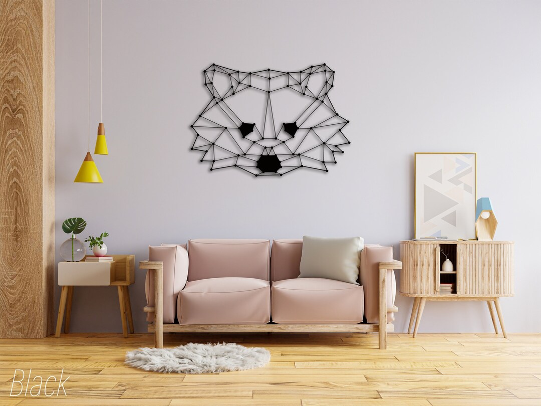 Geometric Metal Raccoon Head Wall Art, Raccoon Wall Art, Metal Decor ...