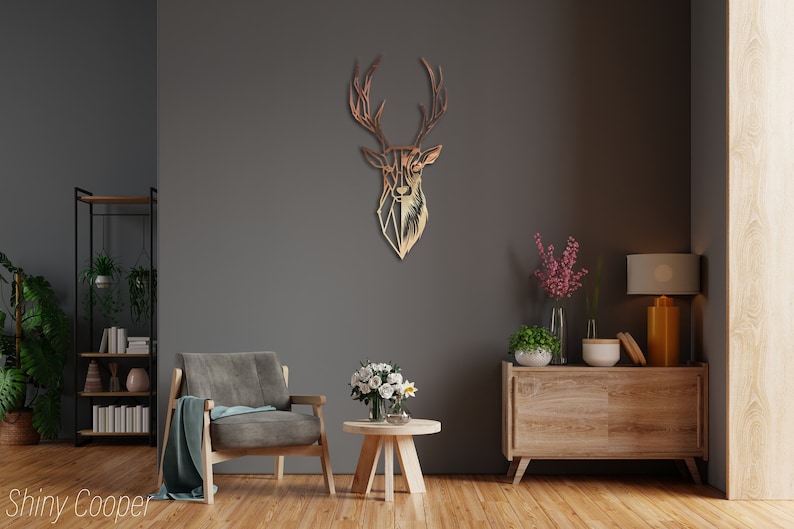 Metal Geometric Deer Wall Art, Deer Head Wall Art, Deer Metal Wall ...