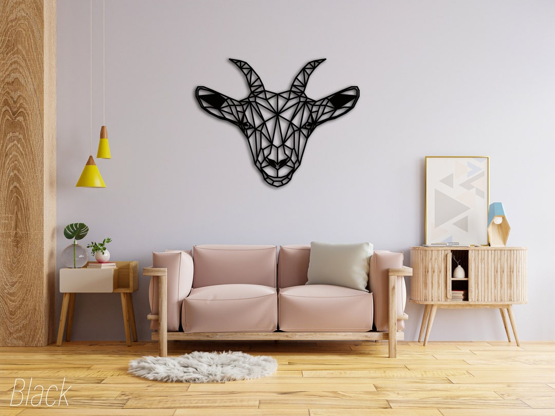 Metal Goat Head Wall Art, Goat Wall Decor, Geometric Wall Art, Interior ...