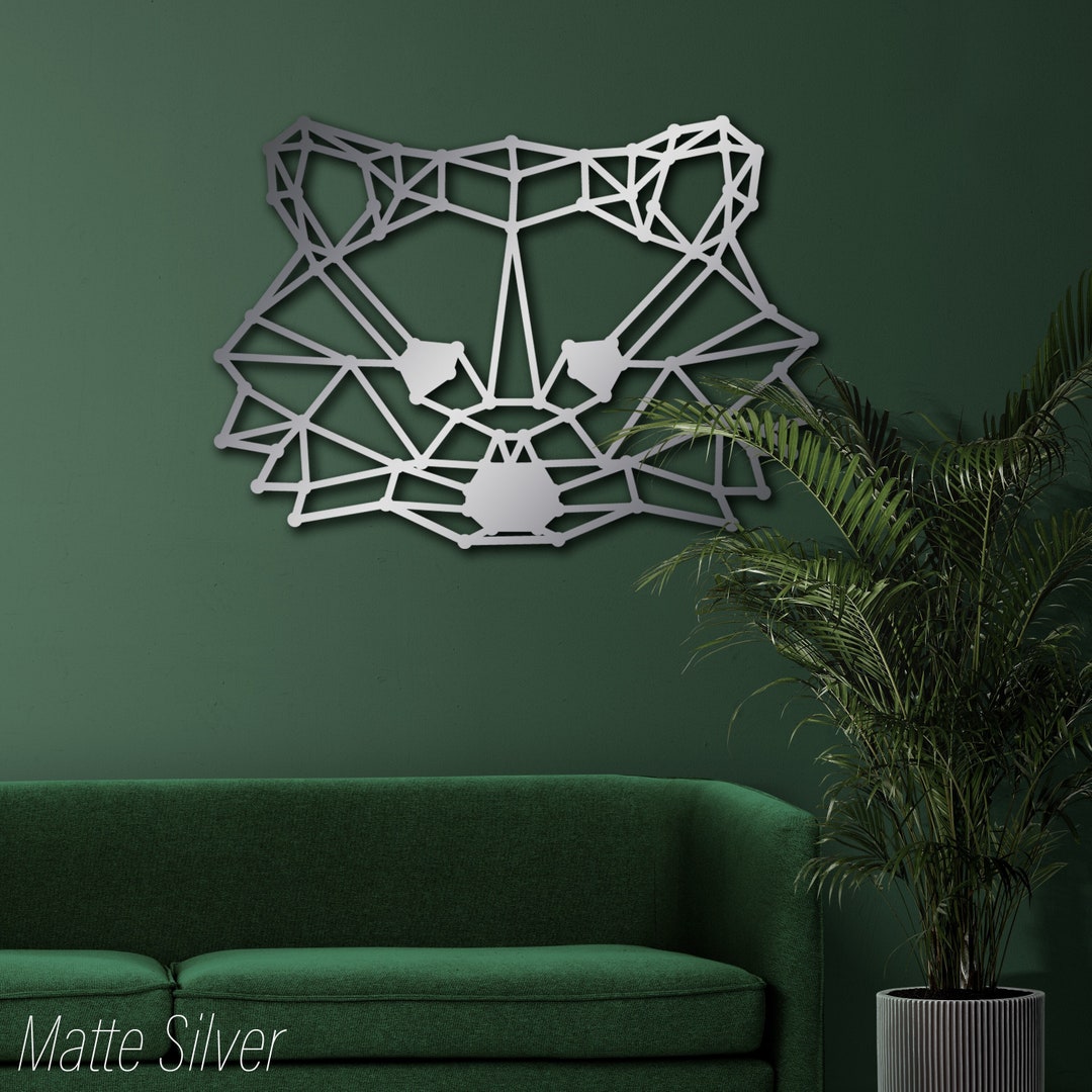 Geometric Metal Raccoon Head Wall Art, Raccoon Wall Art, Metal Decor ...