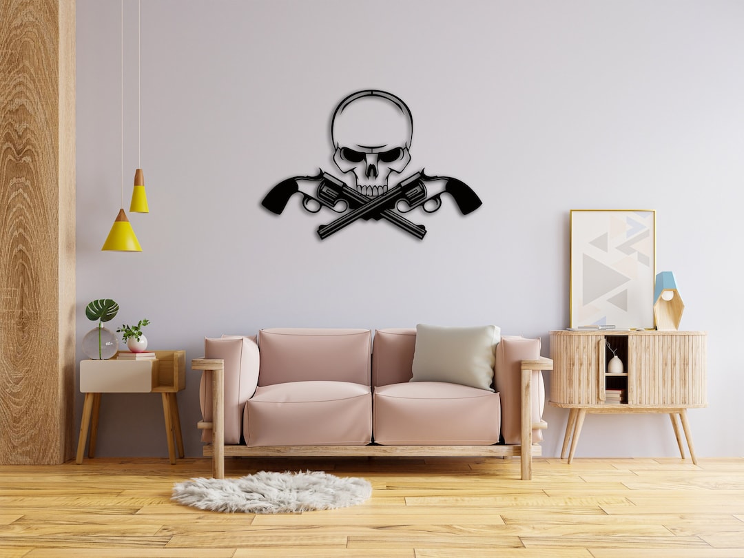 Metal Skull and Gun Wall Art, Halloween Decor,gun Skull Lover ...