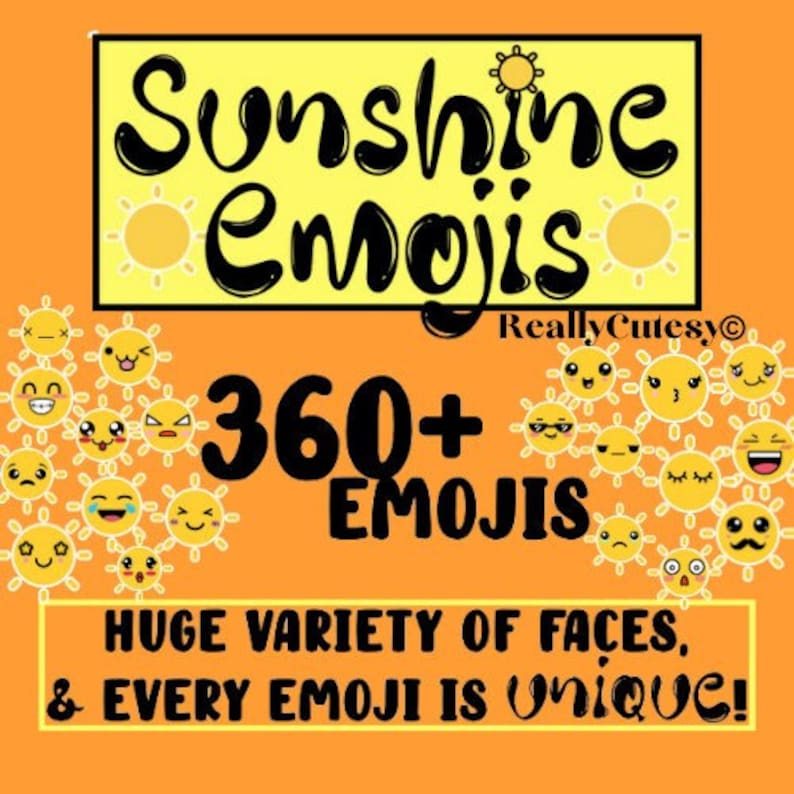 Sunshine Emoji Digital Stickers 360+ Cute Kawaii Style, Transparent ...