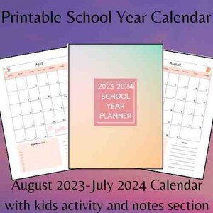 2023-2024 Downloadable School Calendar - Etsy