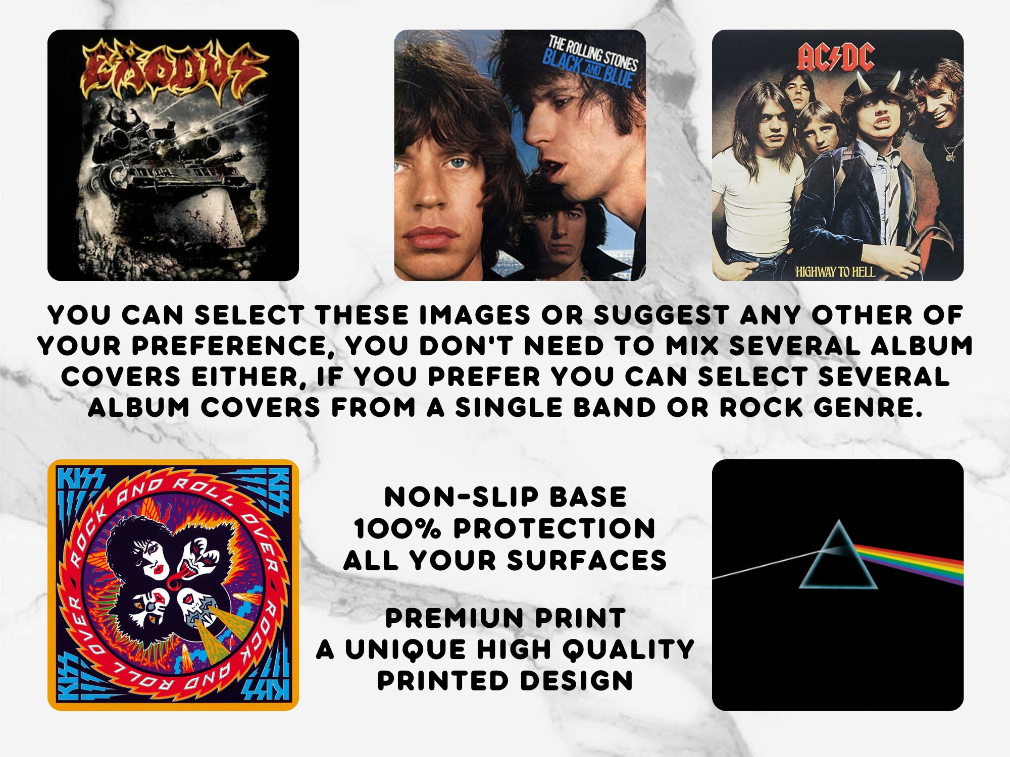 Iconic Custom Coaster Sets for Rock Music Fans/set of 6 Rubber Coasters ...
