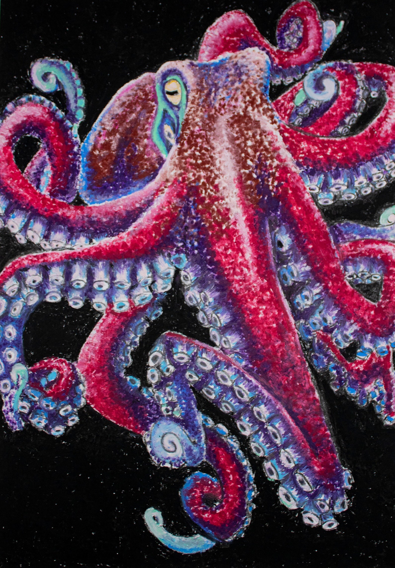 Original Octopus Portrait Oil Pastel Painting (framed Ready to Hang) - Etsy