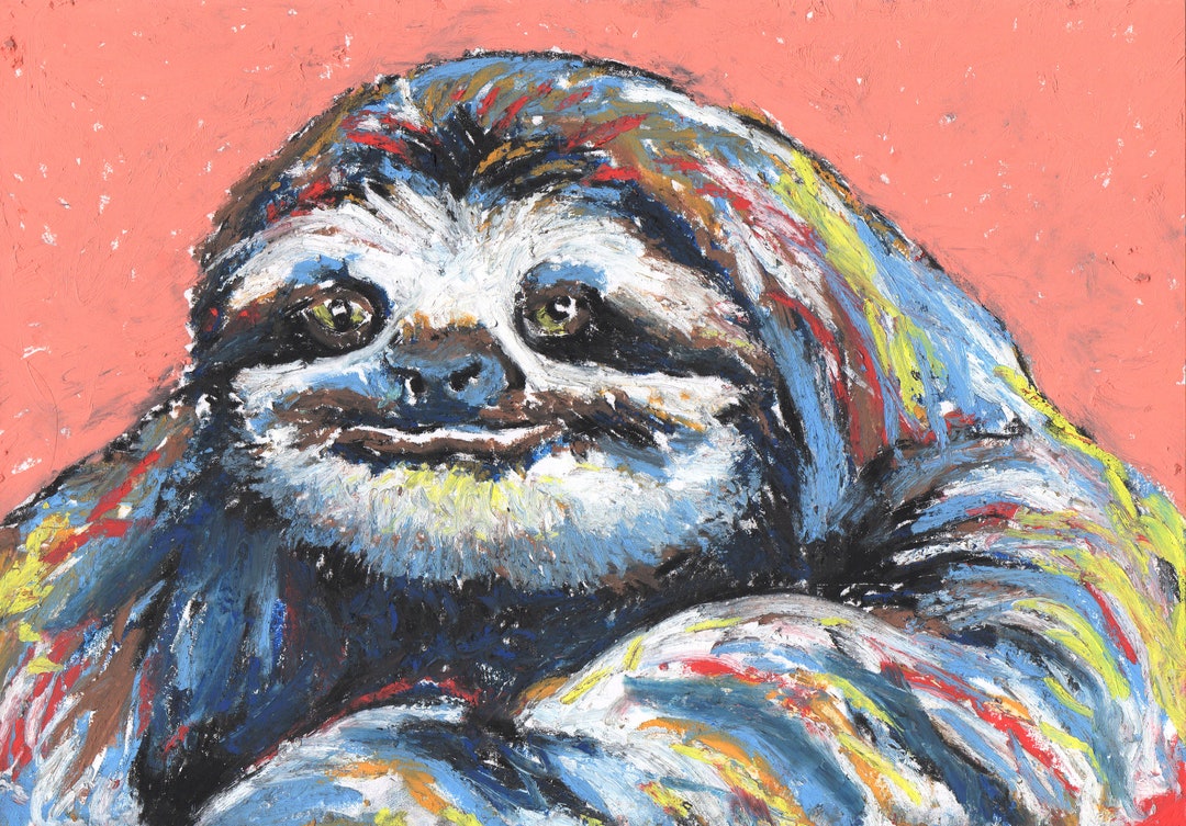 Original Sloth Oil Pastel Painting (framed Ready to Hang) - Etsy